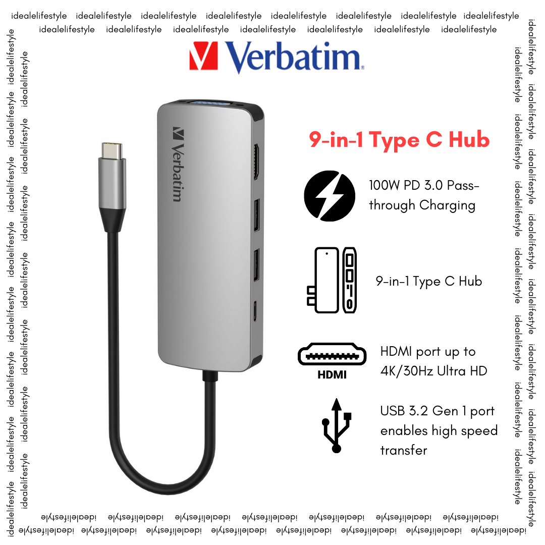Verbatim 9-in-1 Type C Hub – Expandable USB-C Multiport Adapter ...