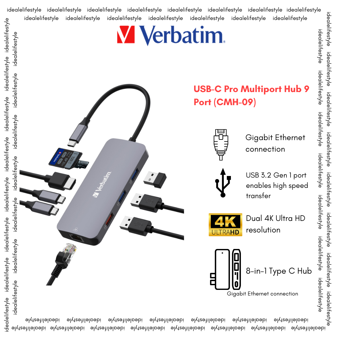 Verbatim USB-C Pro Multiport Hub 9-Port (CMH-09) – Versatile ...
